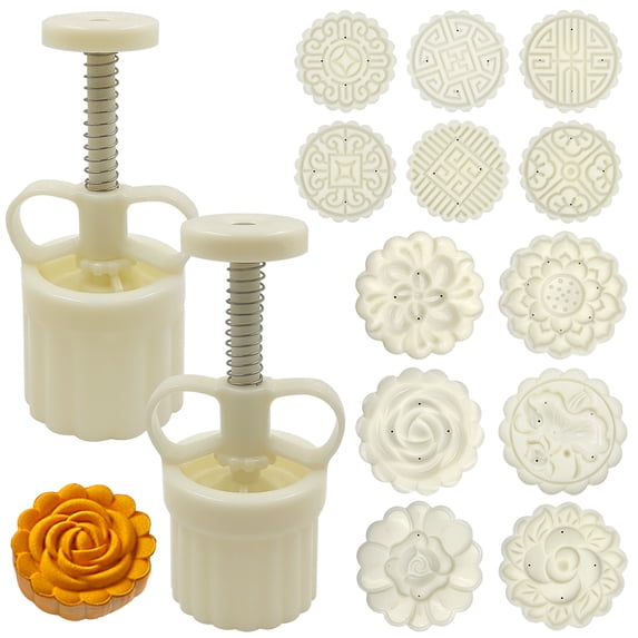 63g 75g Moon Cake Mold Press with 12 Stamps, FineGood Flower Press ...