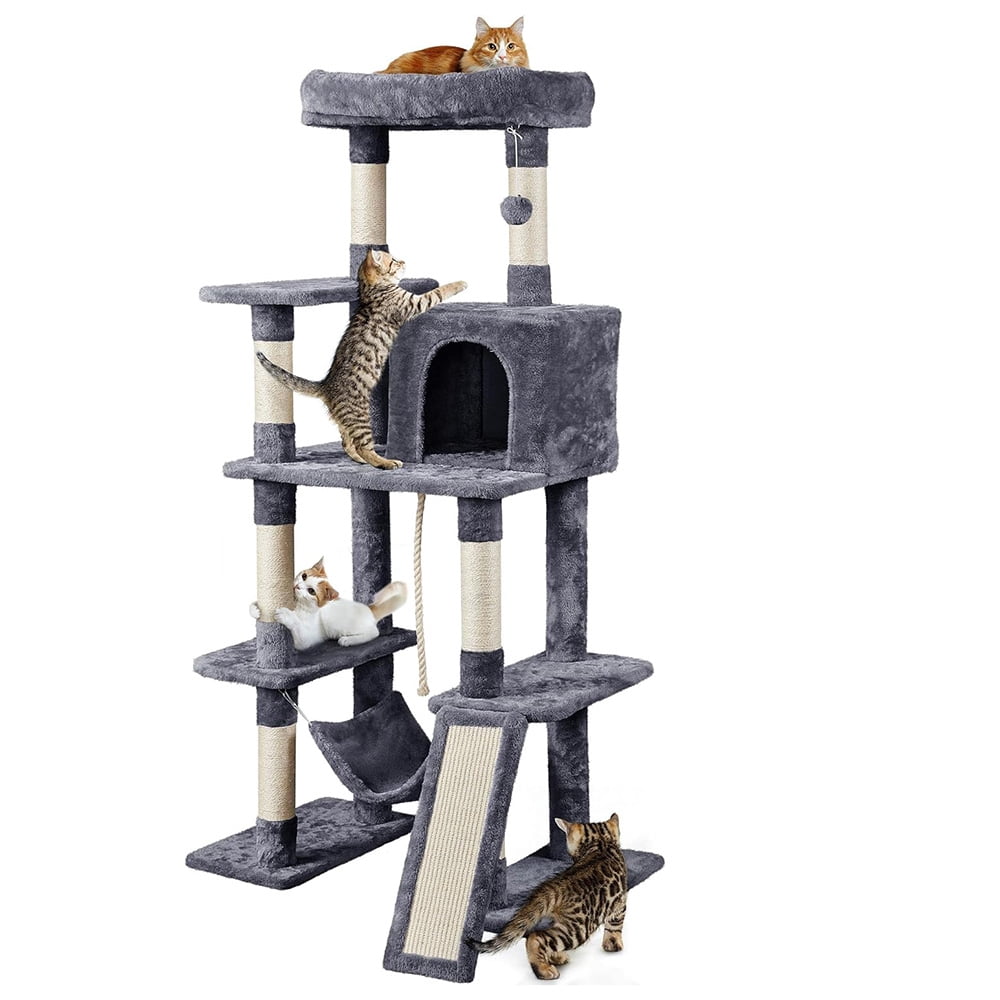 63in Cat Tree, Multi-Level Cat Tower Furniture with Dangling Ball ...