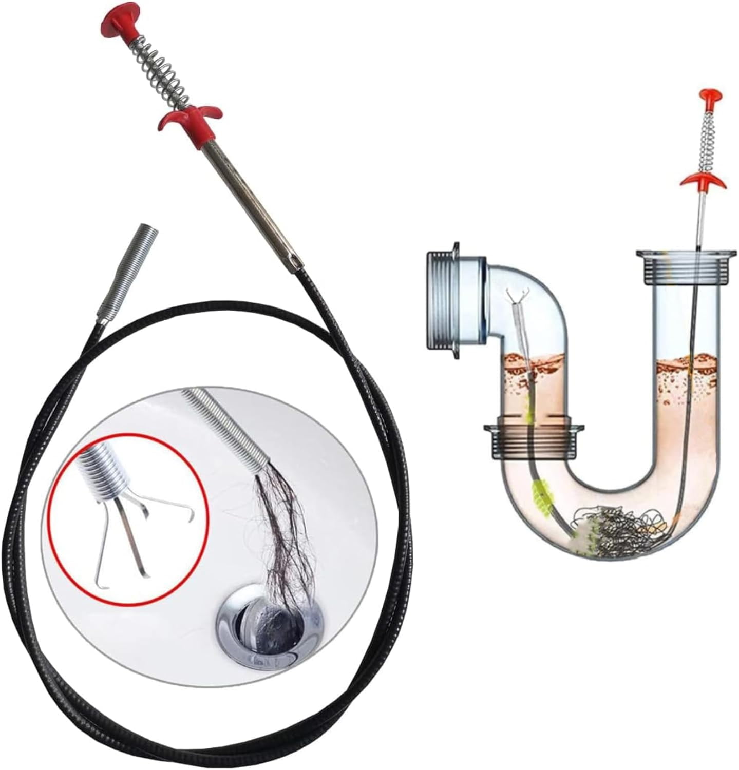 63in Drain Snake Hair Drain Clog Remover Tool，Flexible Grabber Reacher ...