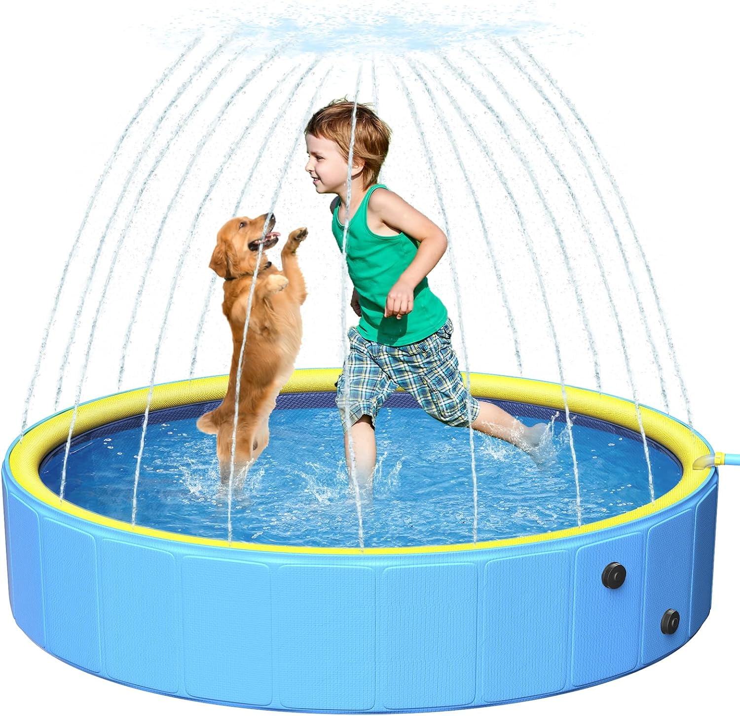 63in Sturdy Dog Pool with Sprinkler, 2-in-1 Non-Slip Kiddie/Kids Pool ...