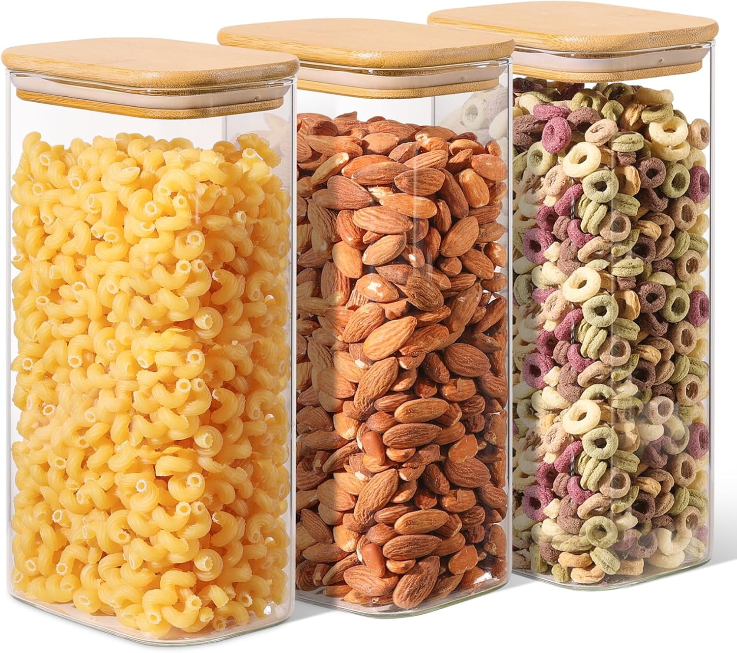 63oz Rectangle Glass Storage Containers with Lids, Glass Jars with ...