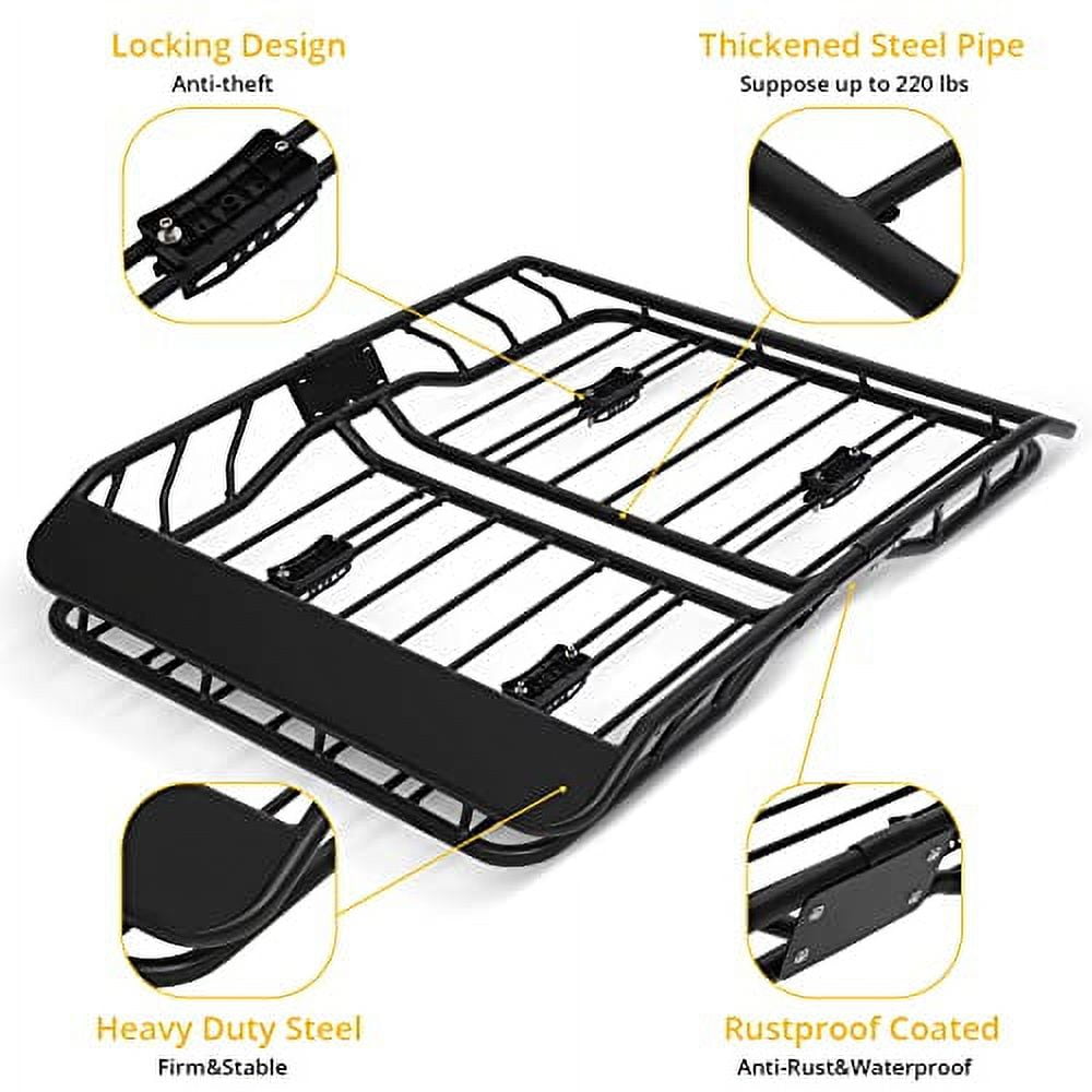 63x43 Inch Car Roof Rack Basket 300LBS Heavy Duty Steel Cargo Basket ...