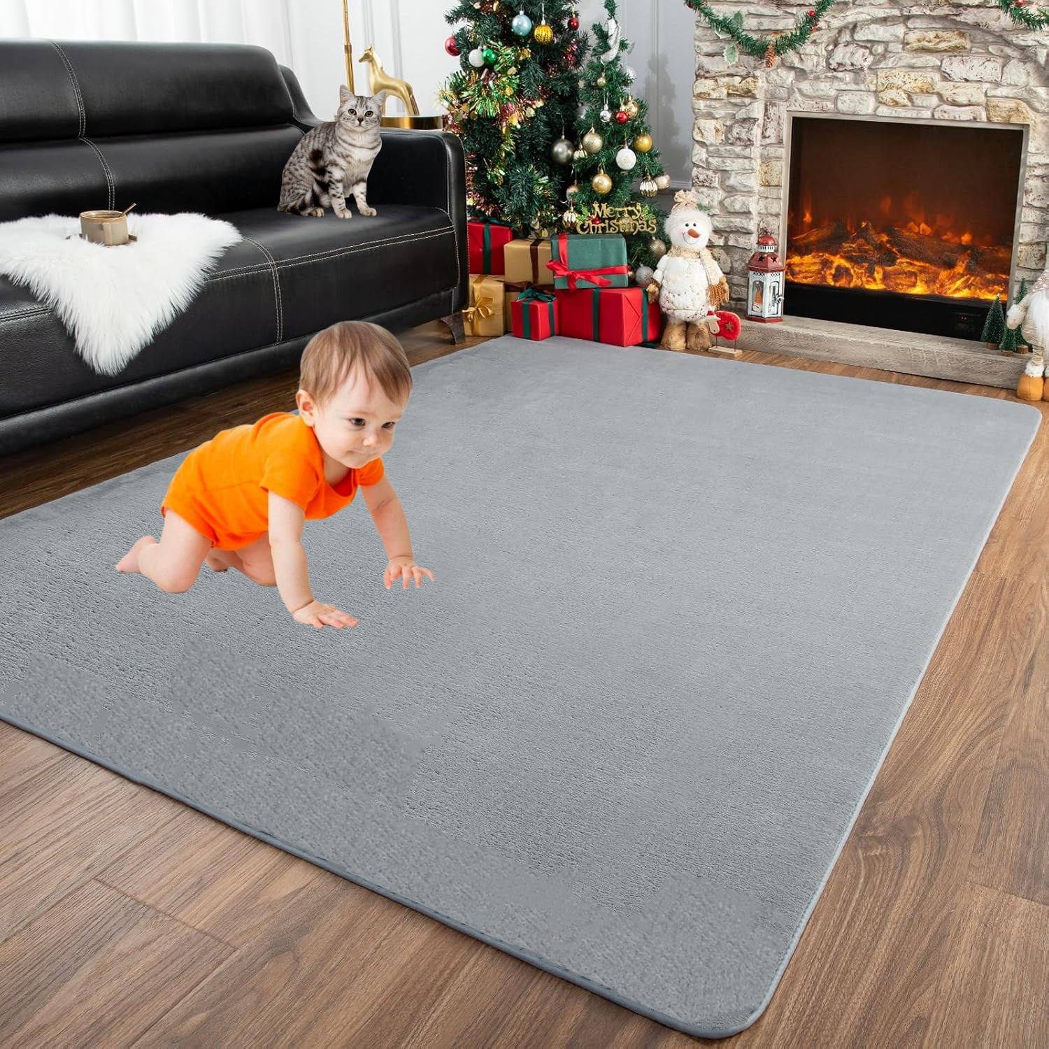 EUZODNAK 63x47 Play Mat, Super Soft Velvet Baby Playpen Mat, Moisture ...