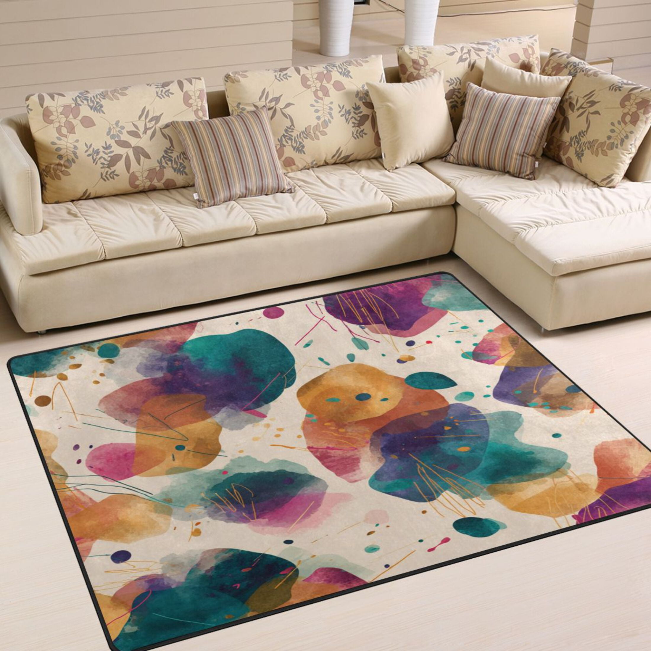 63x48in Area Rug Machine Washable Floor Mats Skid-Resistant Backing ...