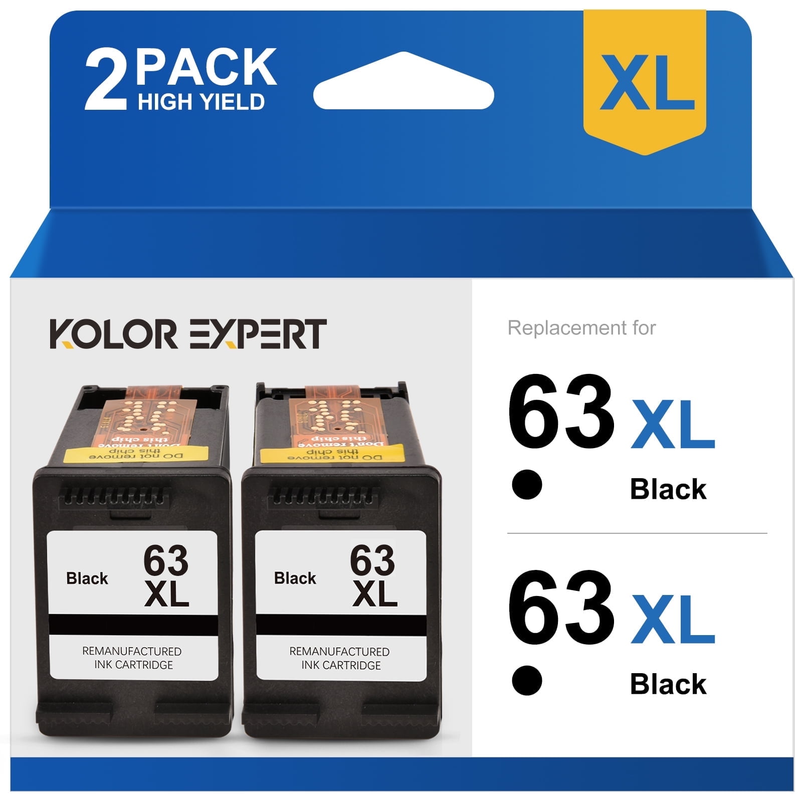 HP 63XL Black Ink Cartridge (2-Pack) for Officejet 3830, 4650, 4652 ...