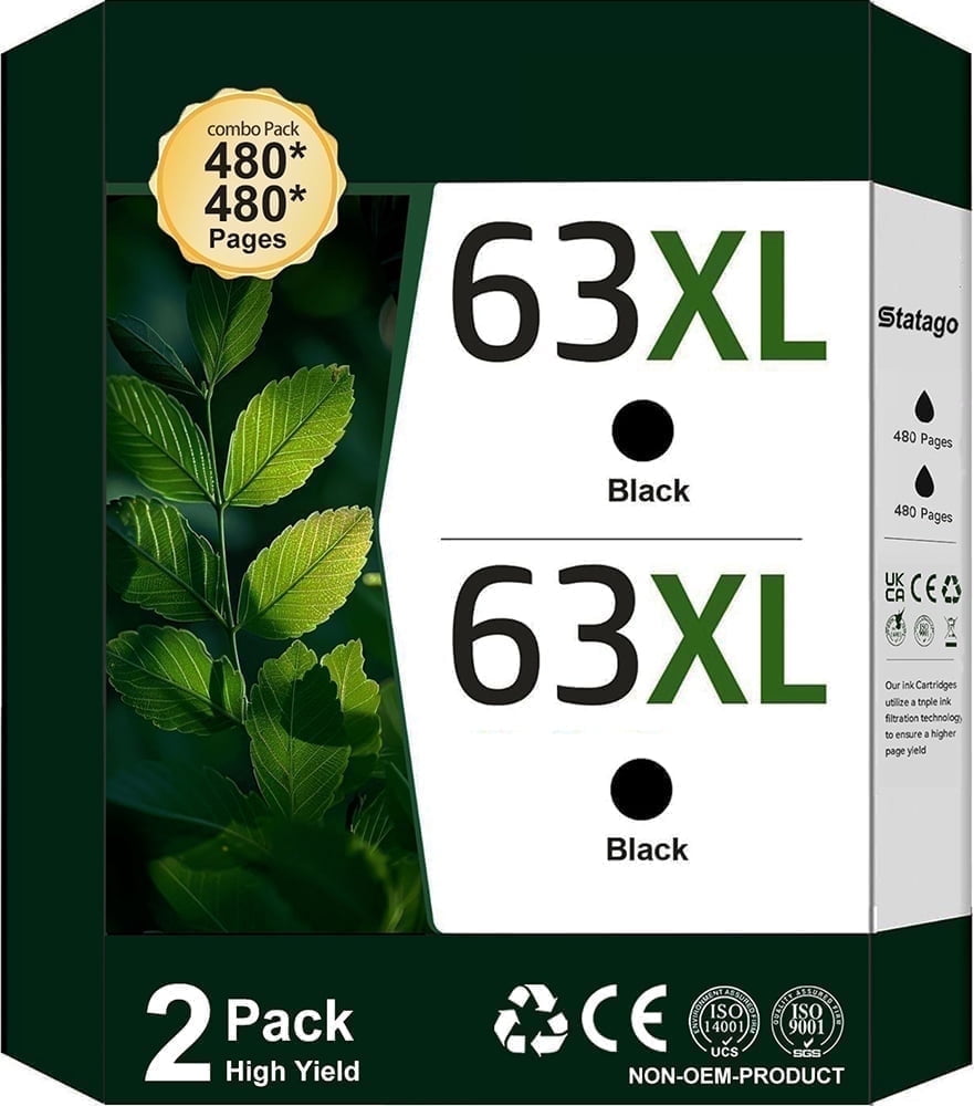 63XL Ink Compatible for HP 63 Black Ink Cartridge for Officejet 3830 ...