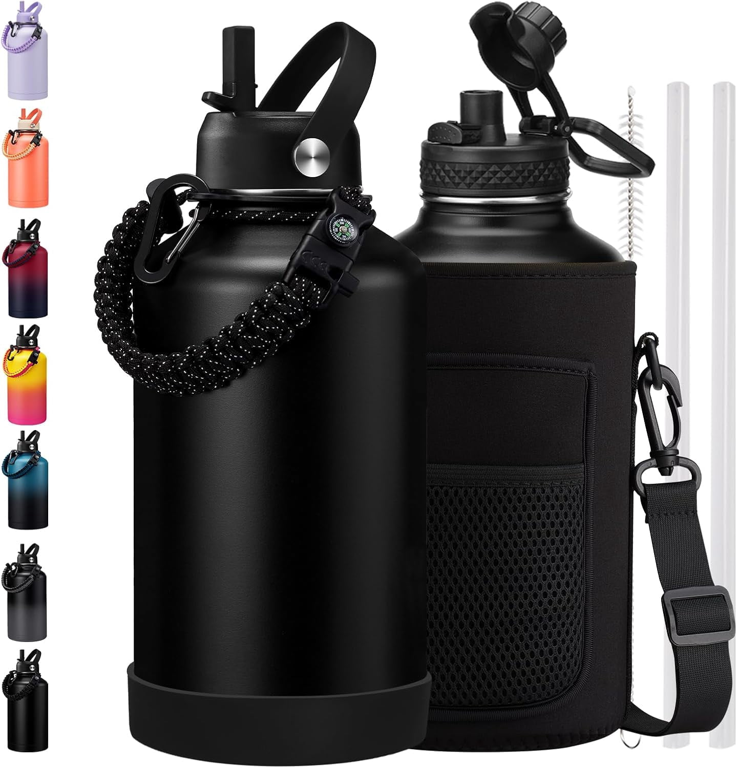 64/128 oz Water Bottles with Straw Auto Spout lid Keep Cold 48h,half ...