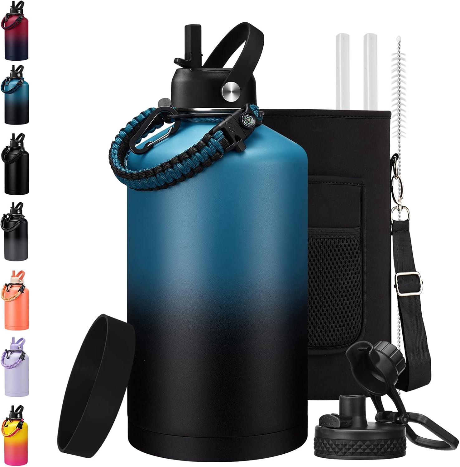 64/128 oz Water Bottles with Straw Auto Spout lid Keep Cold 48h,half ...