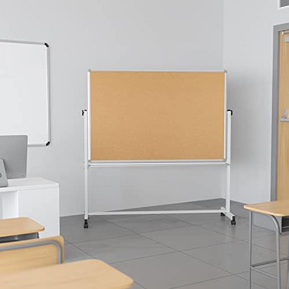 64.25" x 64.75" H Reversible Mobile Cork Bulletin Board and White Board ...