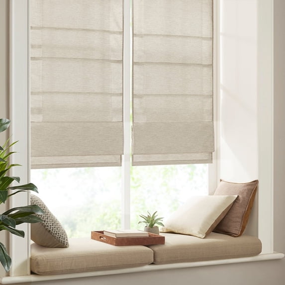 64×27 Inch Ivory Printed Faux Silk Cordless Roman Shade Oeko-Tex ...