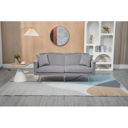 64.5" 2 in 1 Velvet Convertible Sofa Bed with 2 Pillows,Rivets Sleeper ...