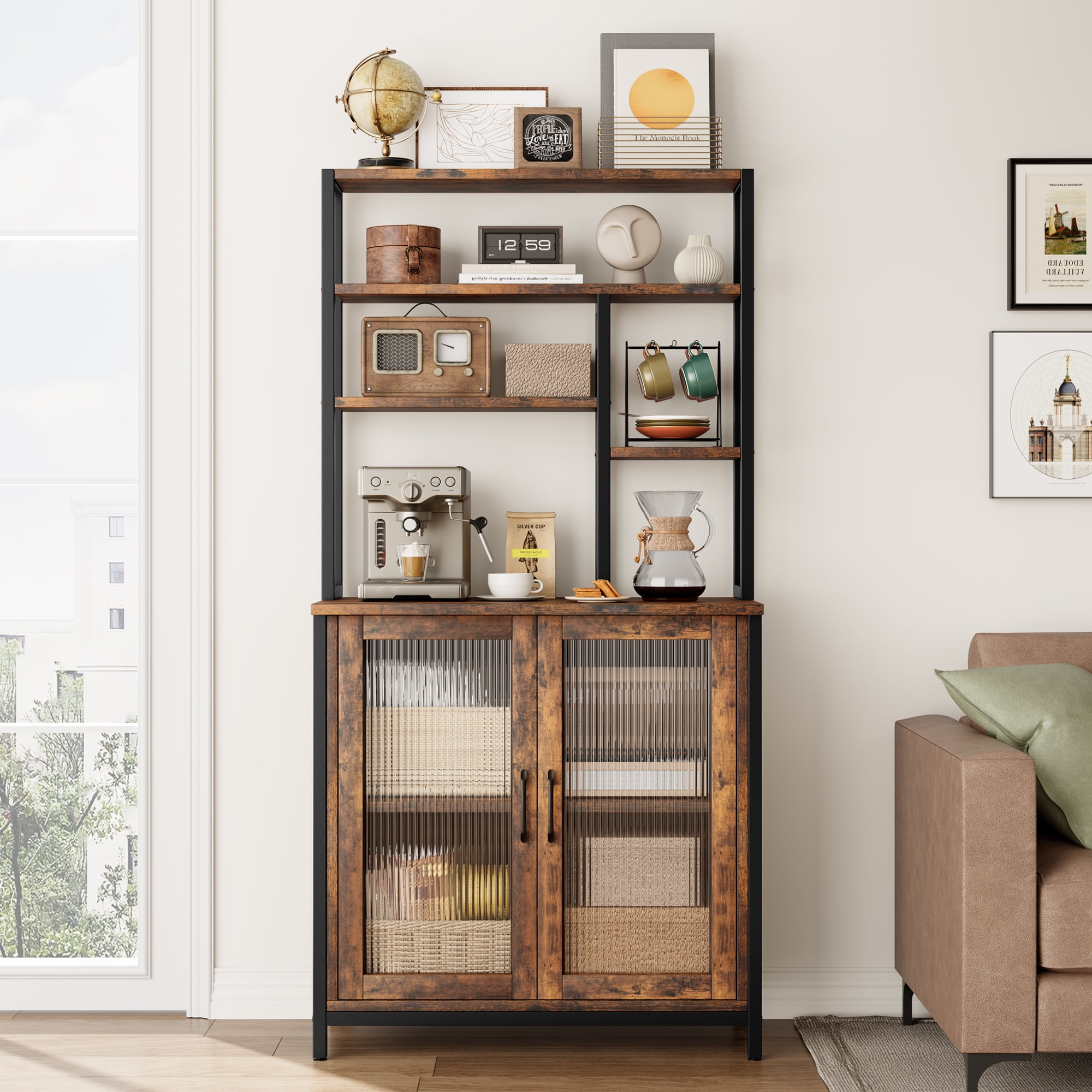 64.5"H Kitchen Cupboard, 5 Tier Bakers Rack Microwave Stand with ...