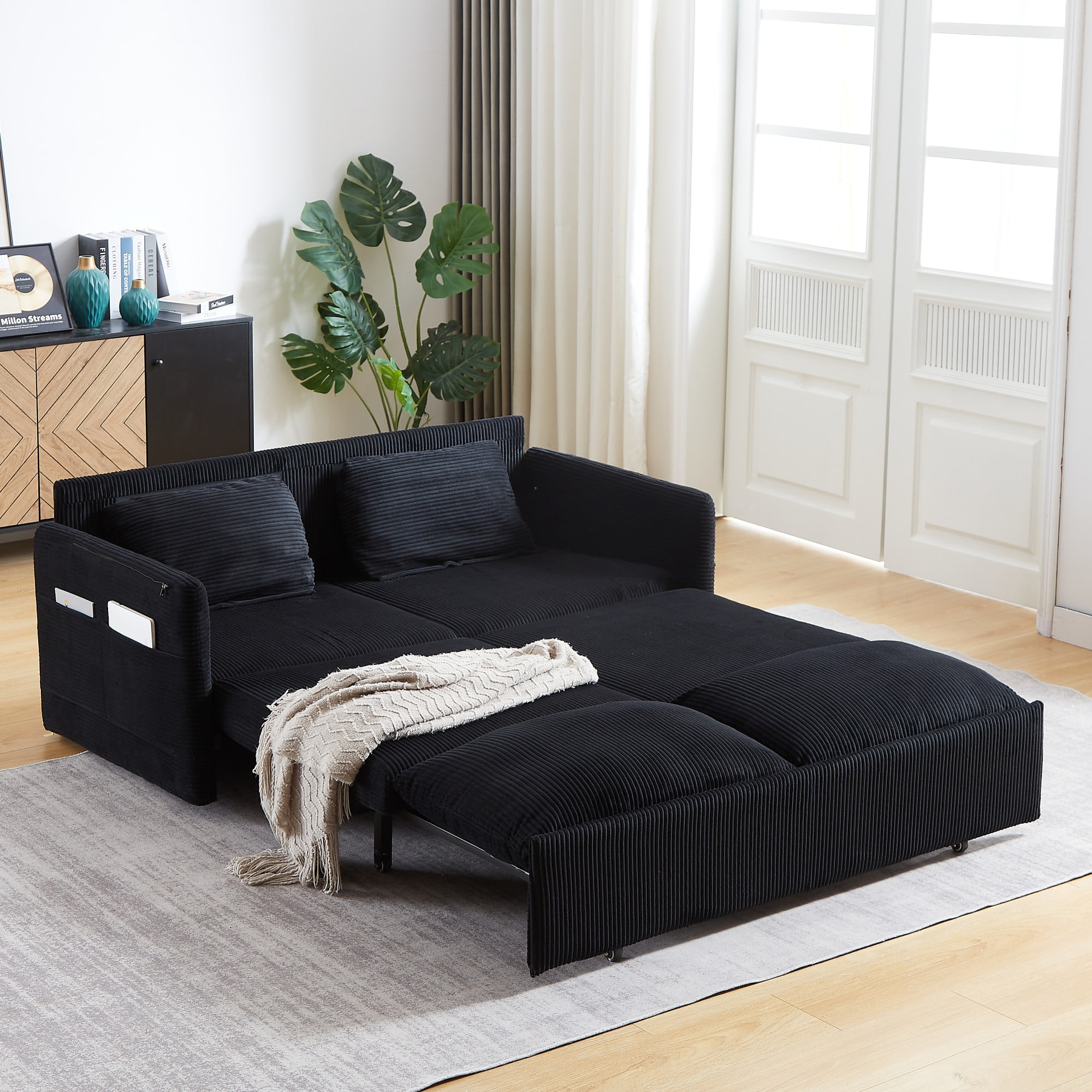 64.5 Inch Sleeper Sofa Bed 3-In-1 Adjustable Sleeper with Pullout Bed 2 ...