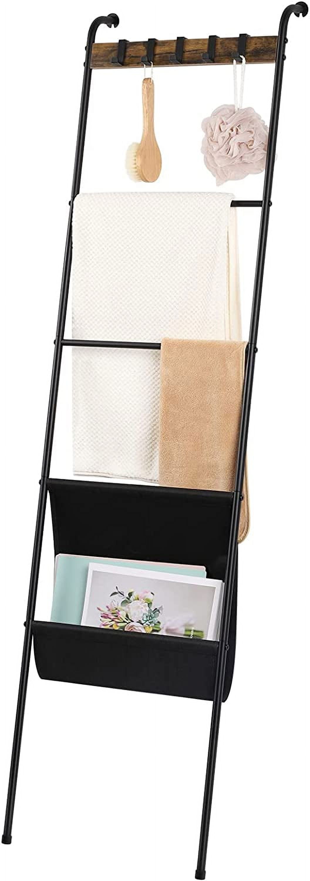 64.5 in. Blanket Ladder Holder Farmhouse Decorative Ladder with 5 Hooks ...