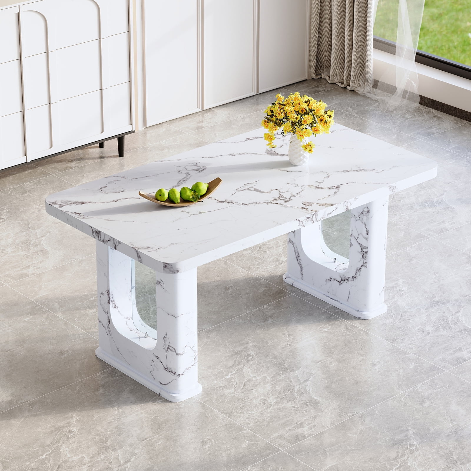 64.5 x 35.4 Inch Stylish Marble Textured Dining Table, Perfectly ...