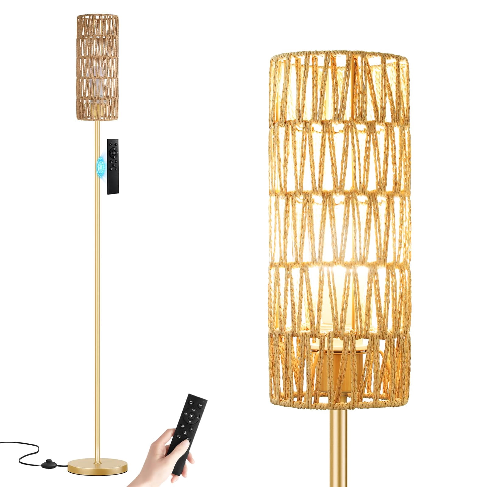 64.57 inches gold & beige rattan floor lamp for living room and home ...