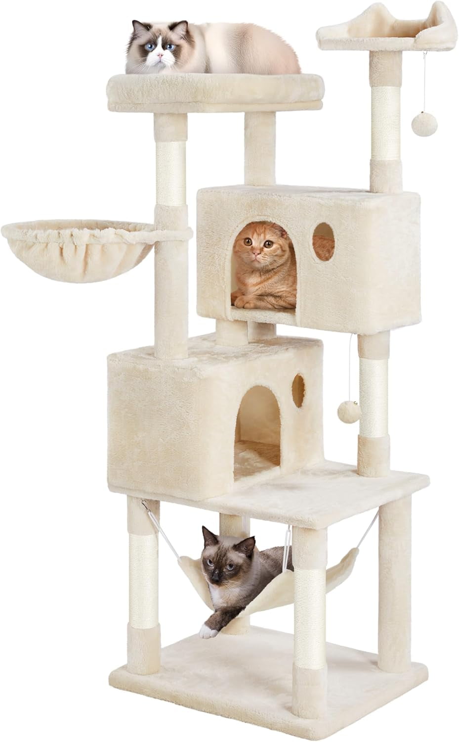 64.5in Cat Tree Cat Tower Scratching Post, Plush Cover Cat Condo Bed ...