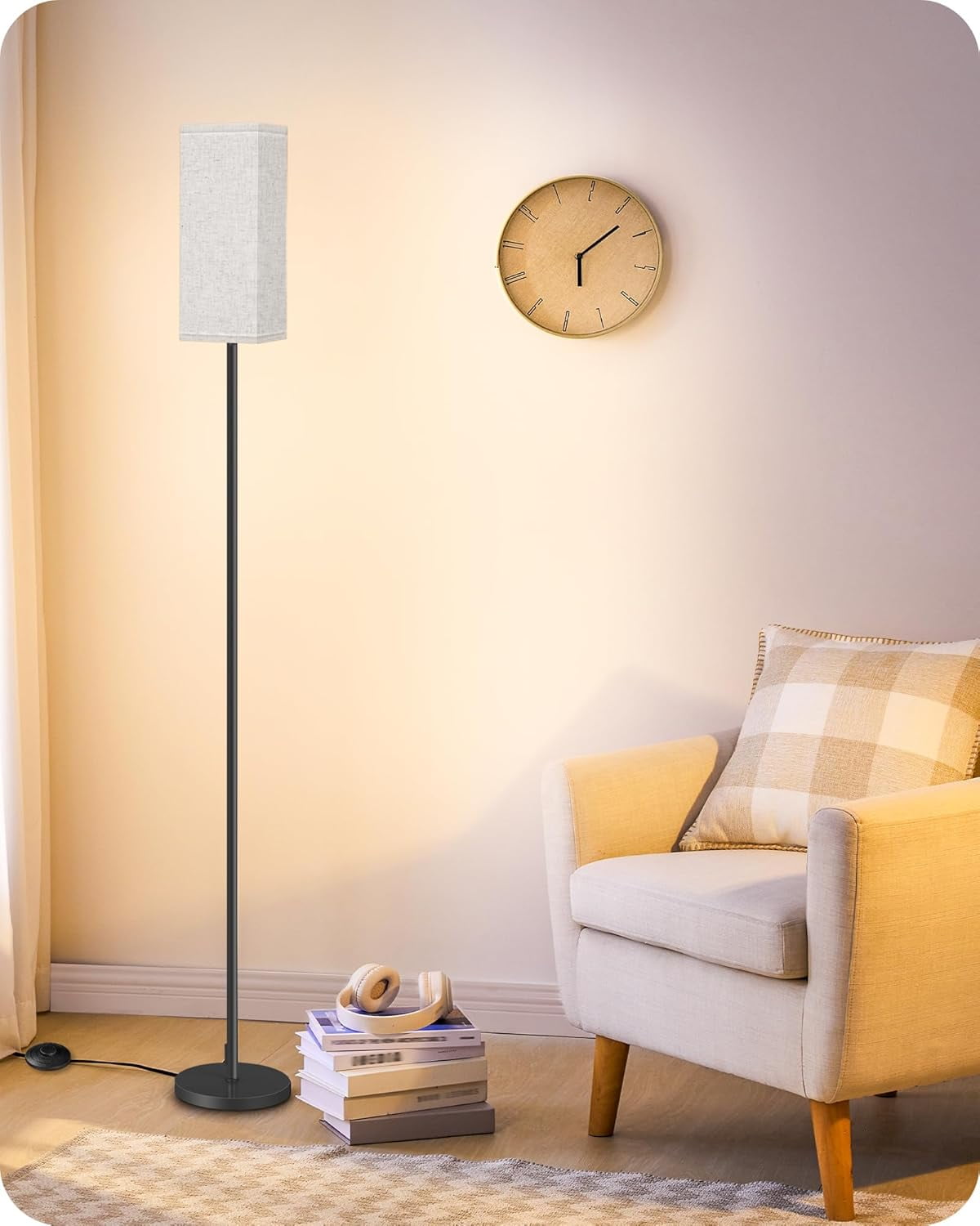 64.6" Floor Lamp, Pole with Foot Switch, Modern Standing Lamp Lampshade ...