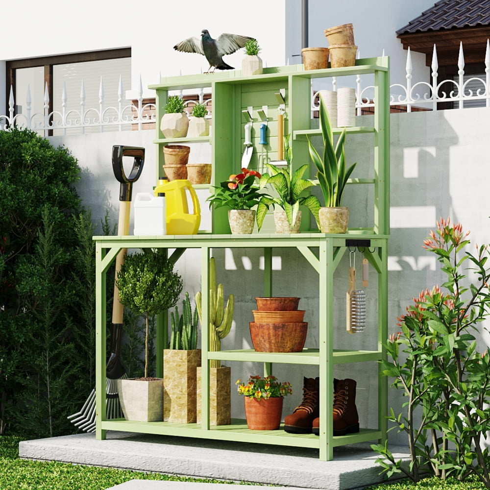 64.6" Large Outdoor Potting Bench, Garden Wood Workstation Potting ...