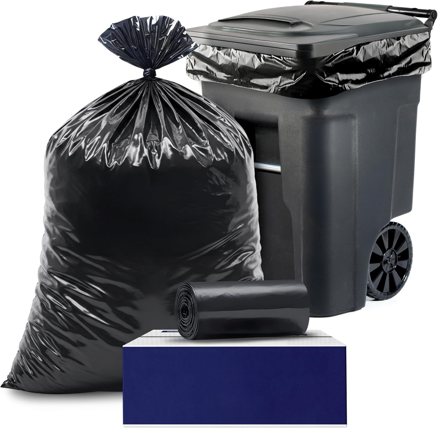 64-65 Gallon Black Trash Bags, Heavy Duty Toter Can Liners, Tear & Leak ...