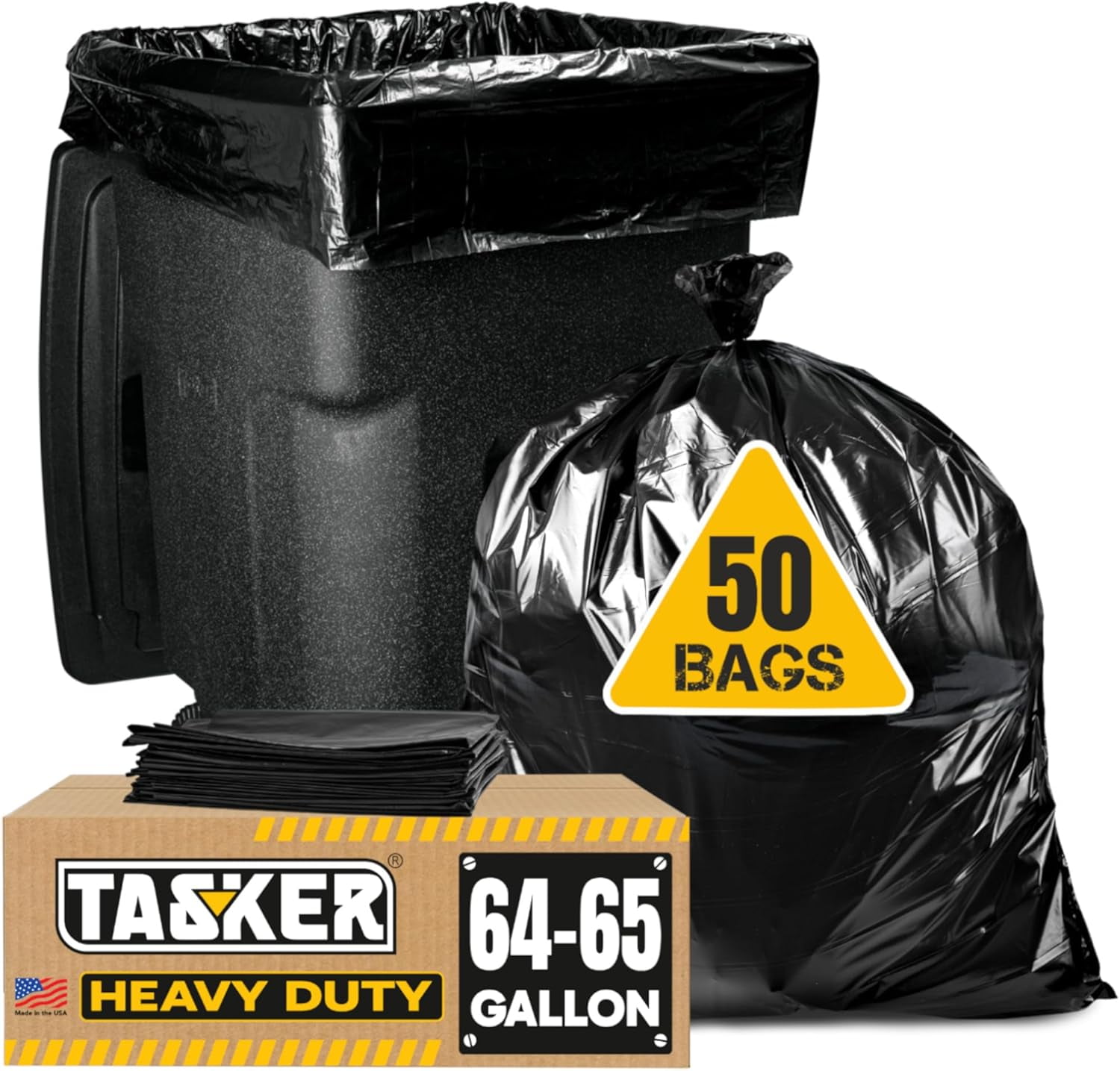 64-65 Gallon Trash Bags Heavy Duty (Value-PACK 50 Bags W/Ties) Large ...
