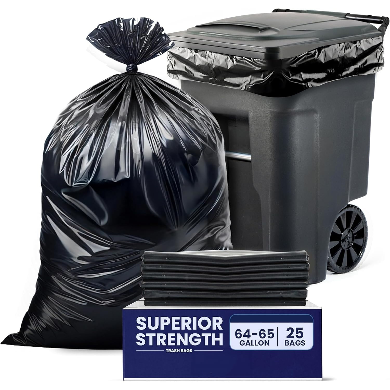 64-65 Gallon Trash Can Liners for Toter │ Black Heavy Duty Garbage Bags ...