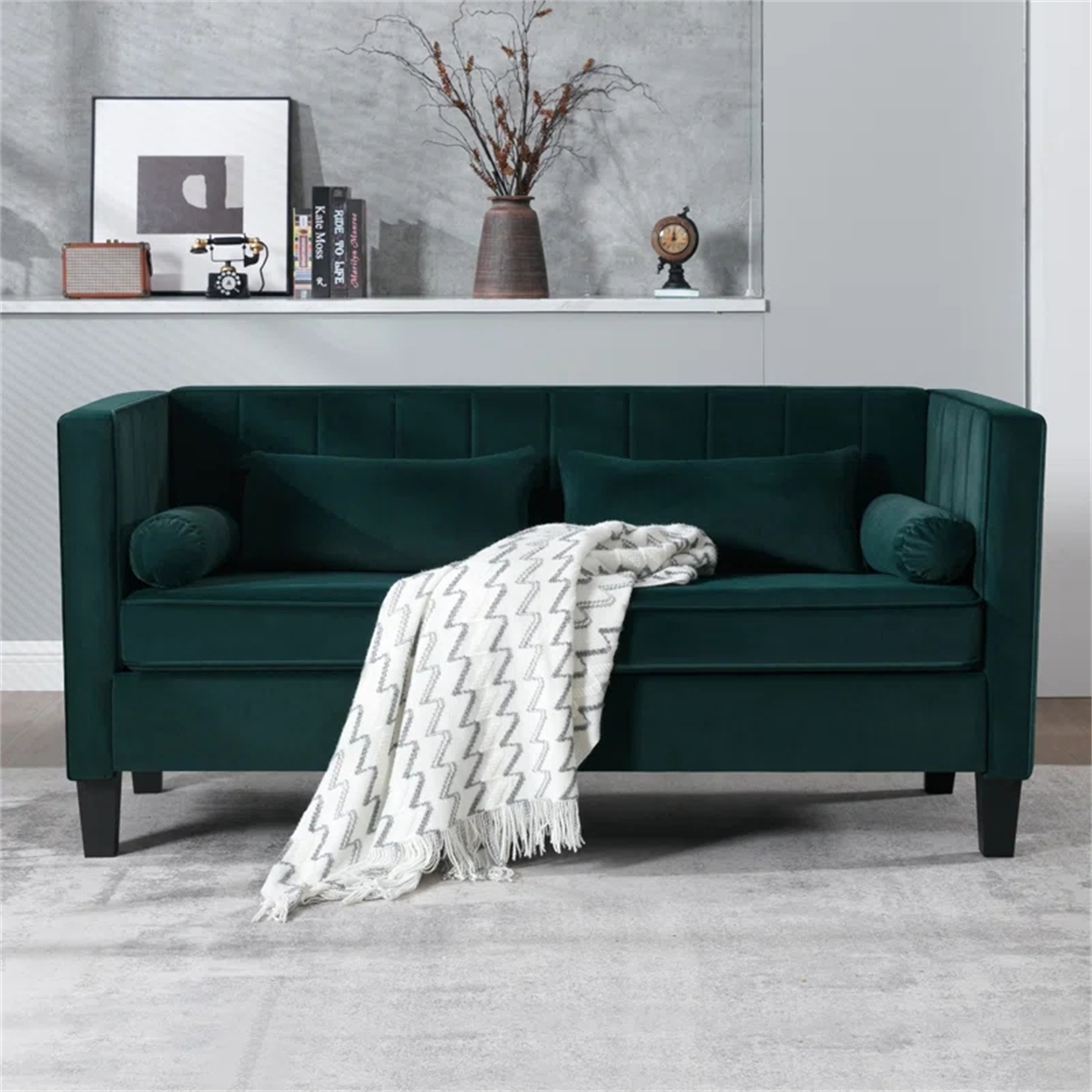 64.96" Velvet Accent Sofa, Modern Loveseat Sofa with 2 Pillows and ...