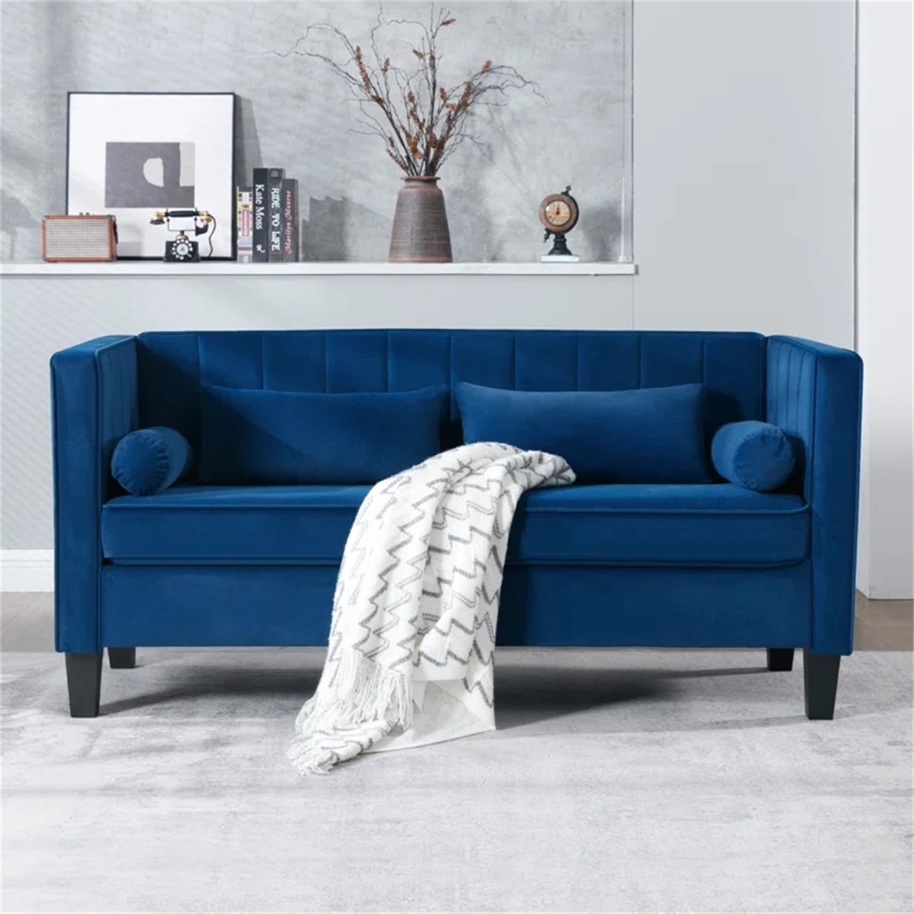 64.96" Velvet Accent Sofa, Modern Loveseat Sofa with 2 Pillows and ...