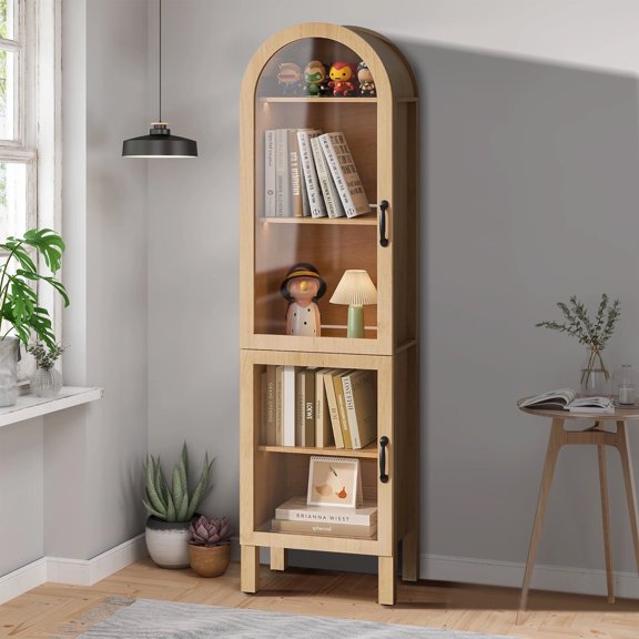 64.17 in Tall Arched Display Cabinet with Acrylic Glass Doors 5-Tier ...