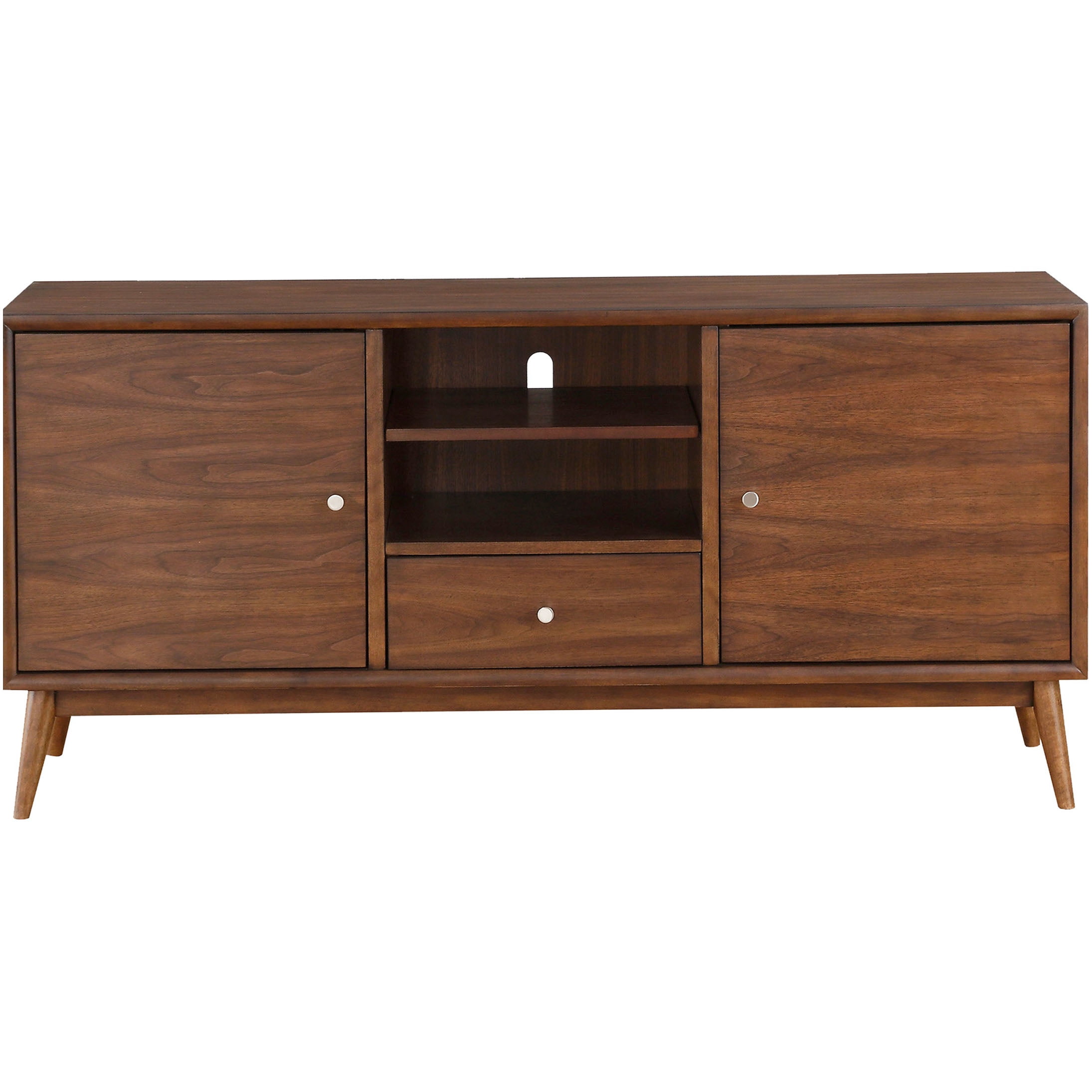 64" Brown Mid-Century Modern TV Stand with Storage Drawer & Adjustable ...