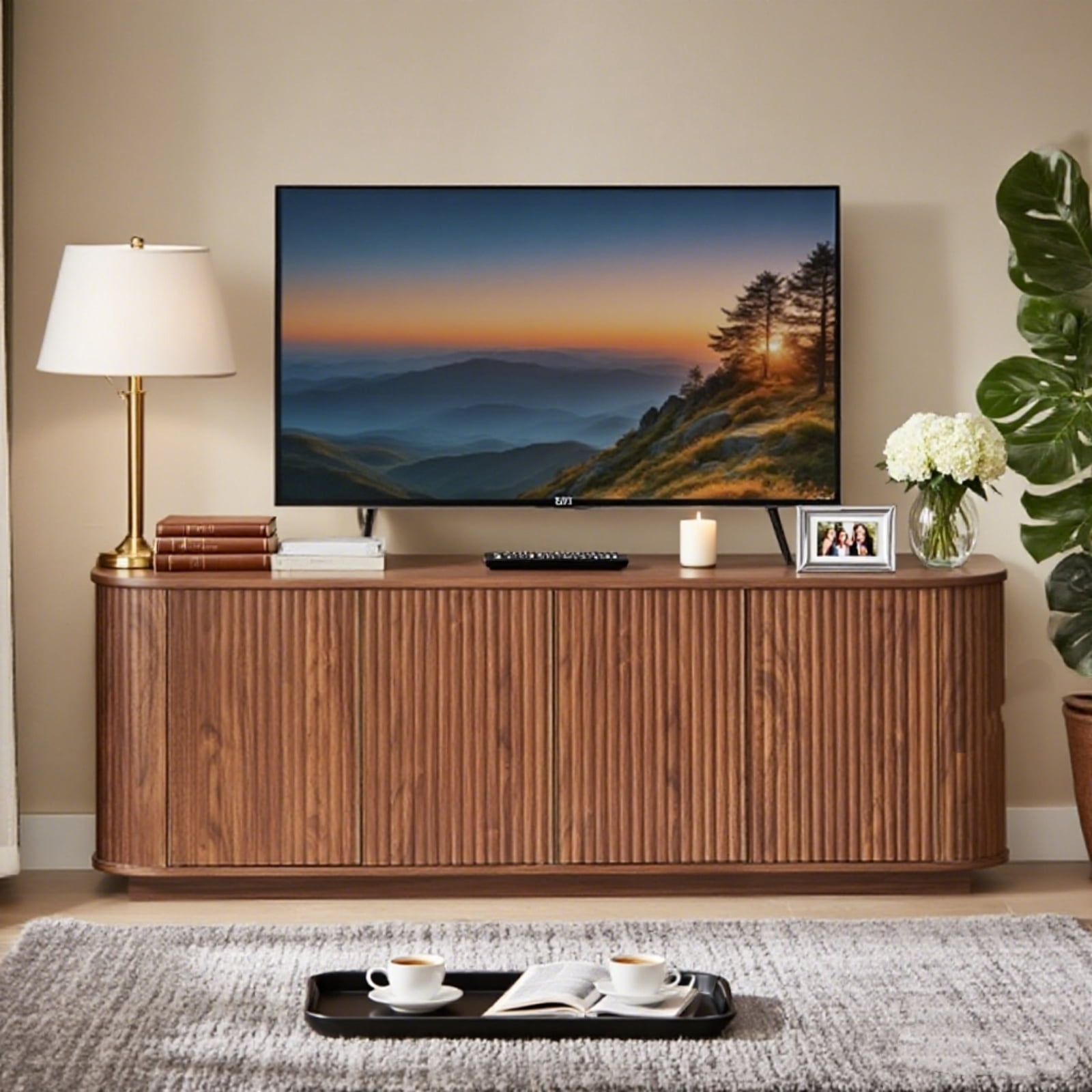 64" Buffet Sideboard & TV Stand with Storage, Fluted Modern Credenza ...