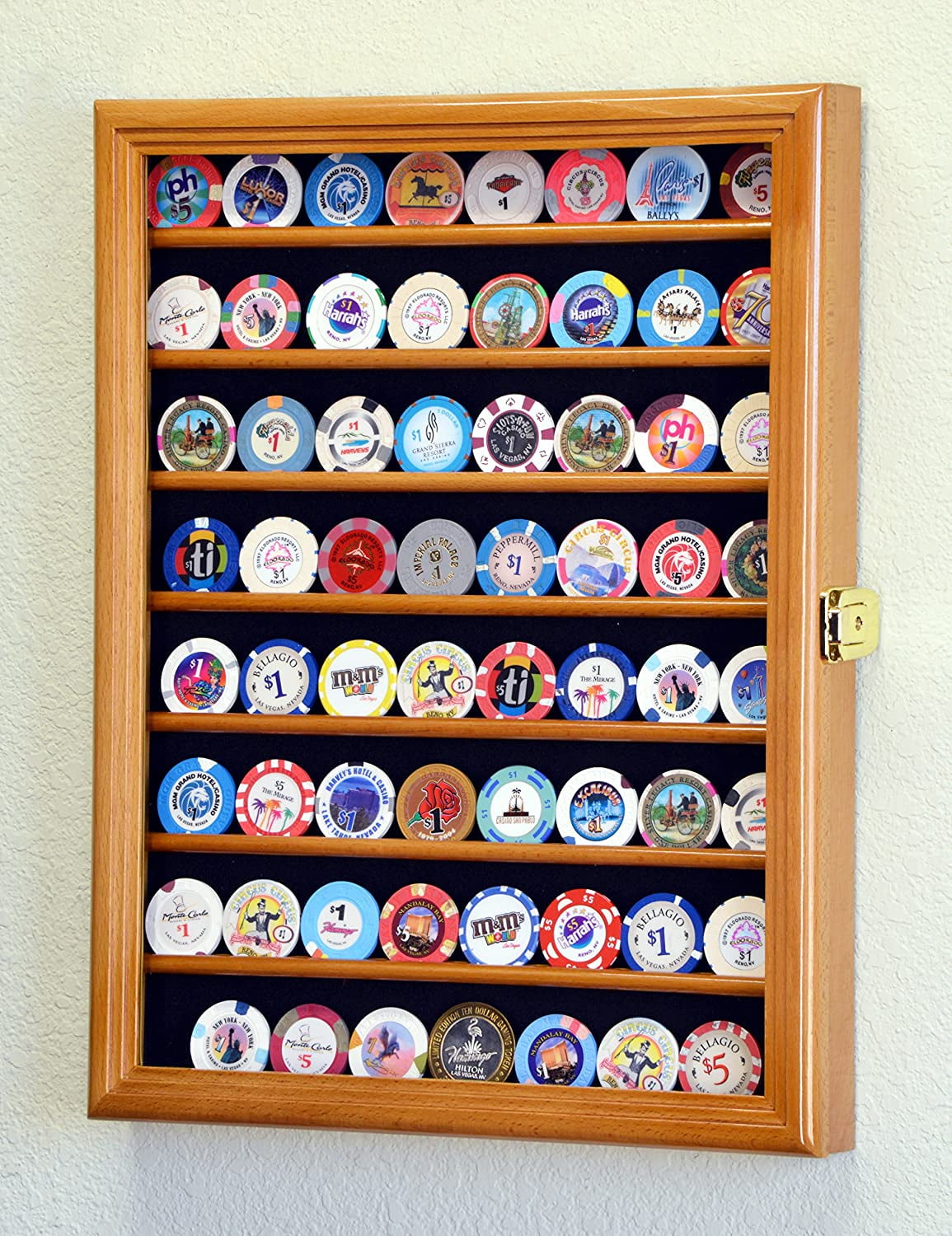 64 Casino Chip Coin Display Case Cabinet Chips Holder Wall Rack 98% UV ...
