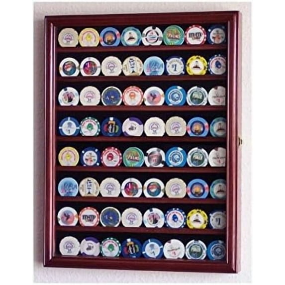64 Casino Chip Coin Display Case Cabinet Chips Holder Wall Rack 98% UV ...