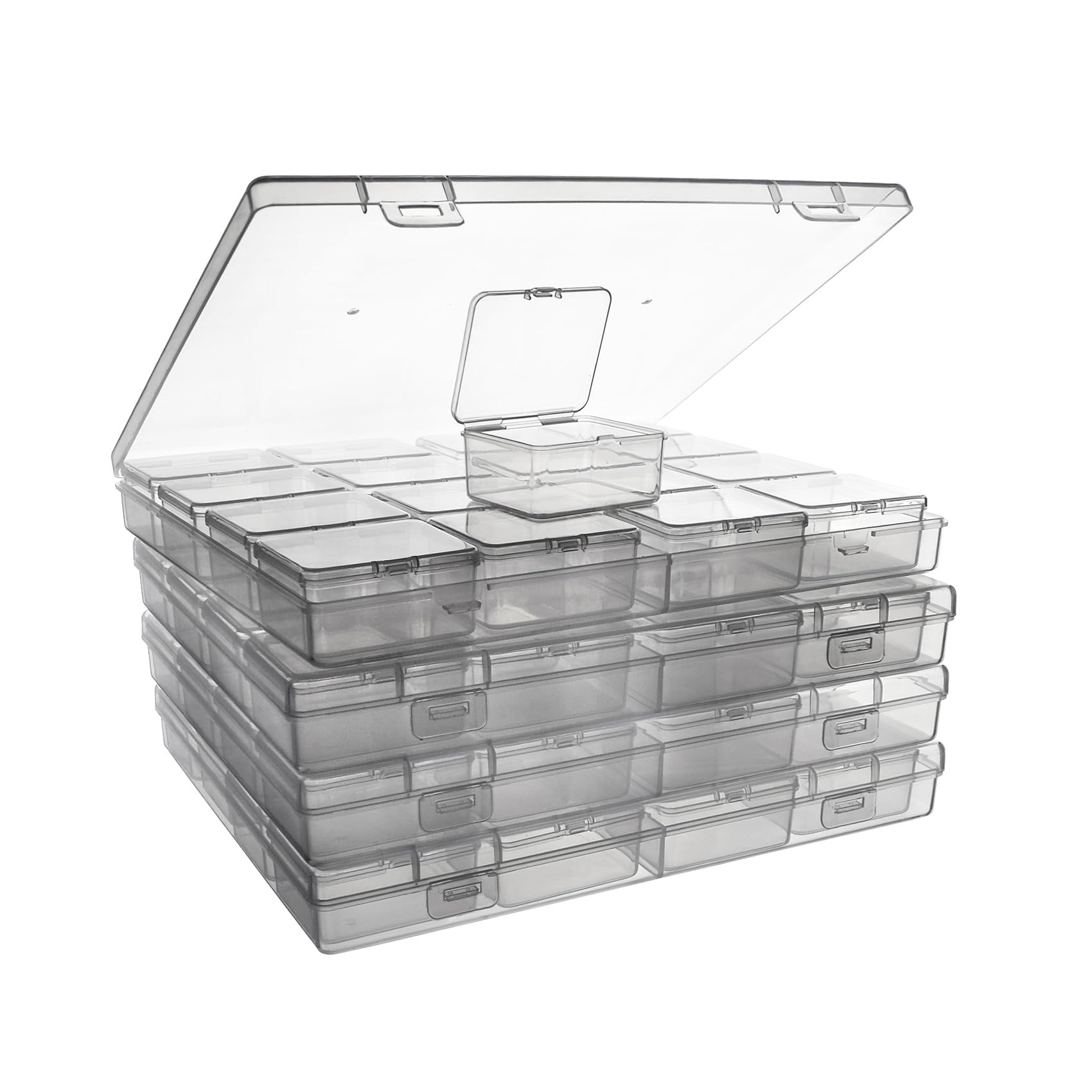 64 Clear Plastic Bead Organizer Boxes with Hinged Lids, Craft Storage ...