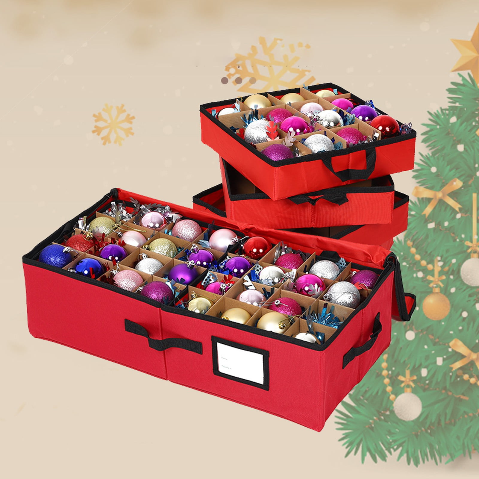 64 Compartment Ornament Storage Box - Foldable Christmas Ornament ...