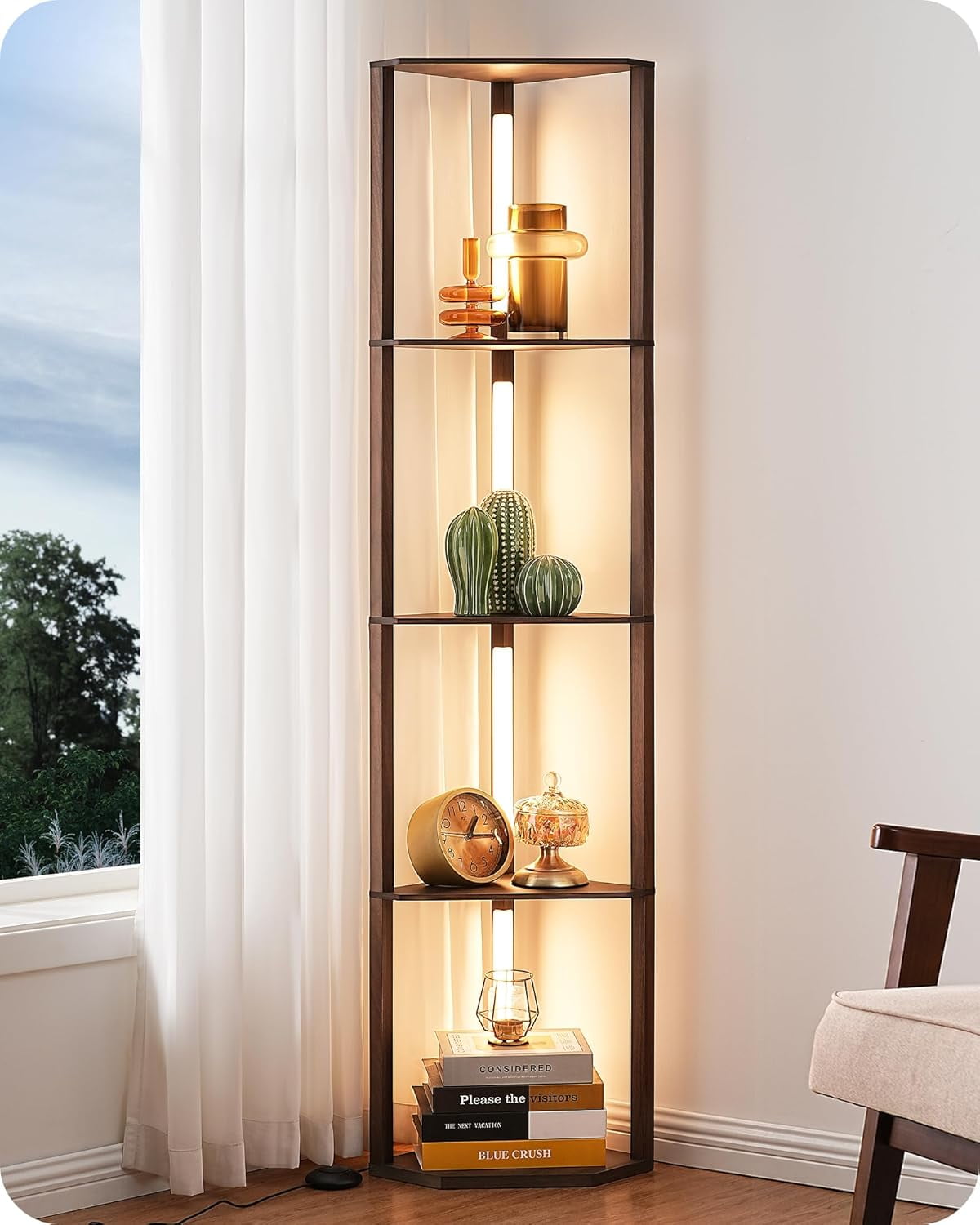 64" Corner Shelf Floor Lamp for Living Room, Modern LED Corner Light ...