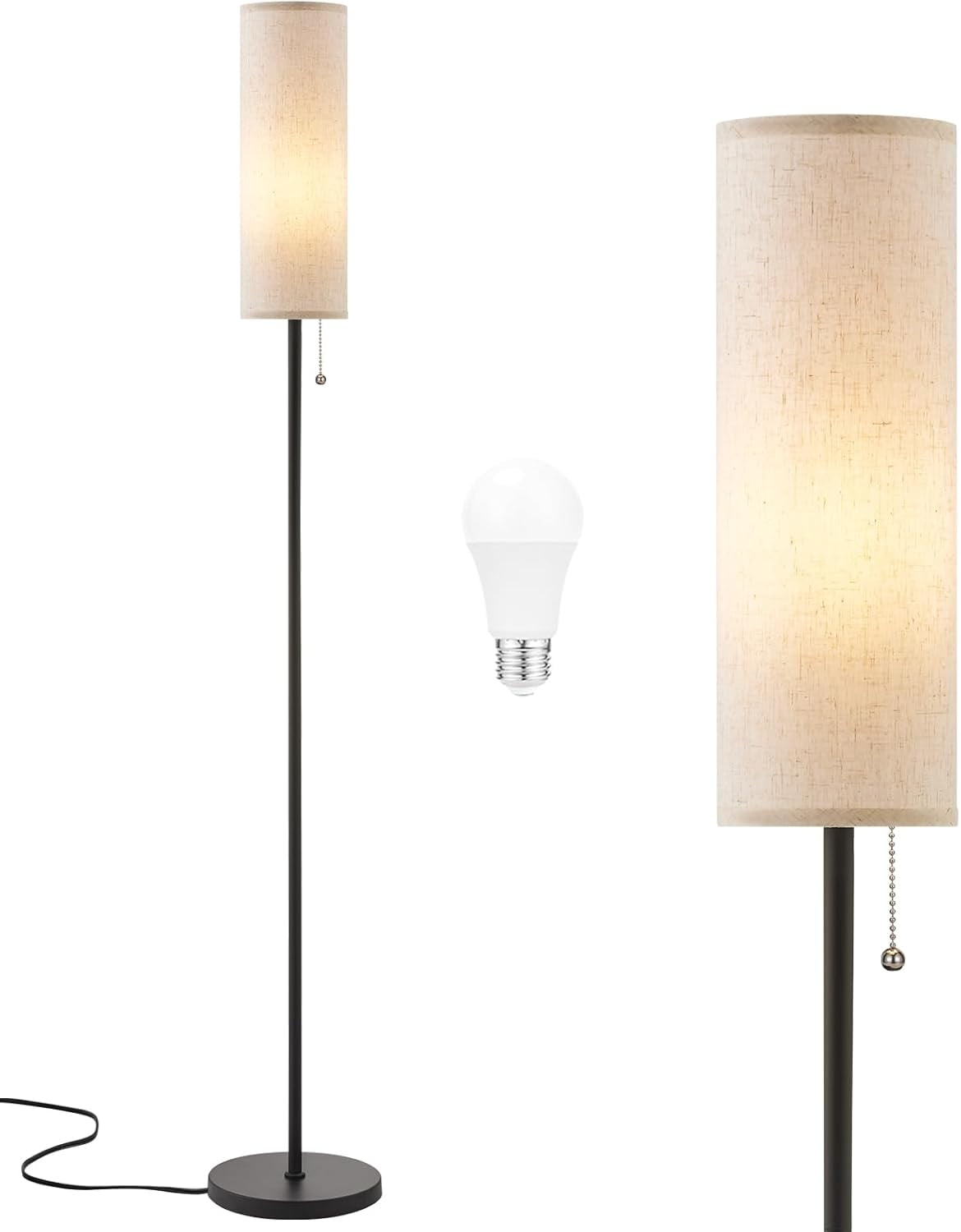 64'' Floor Lamp for Living Room with Bulb - Tall Lamps with Beige ...