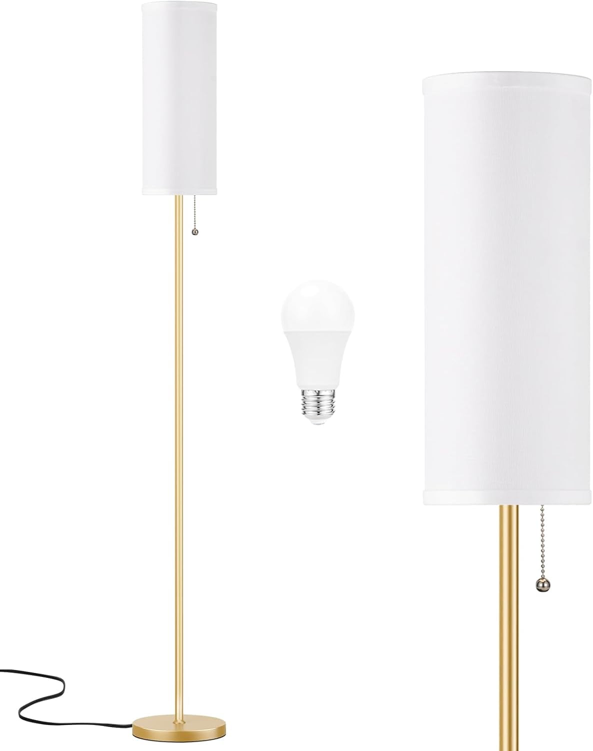 64" Floor Lamp with 3 Color Temperatures, Linen Shade, Gold Pole ...