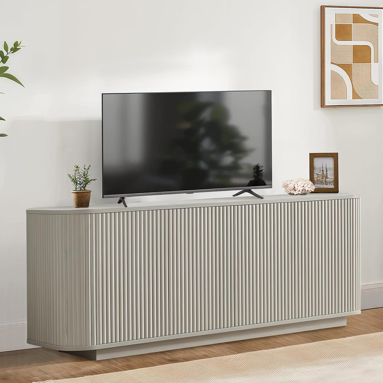 64" Fluted TV Stand for TVs up to 74 Inch, Modern Entertainment Center ...