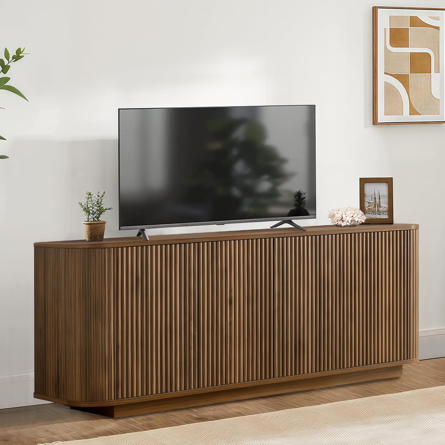 64" Fluted TV Stand for TVs up to 74 Inch, Modern Entertainment Center ...
