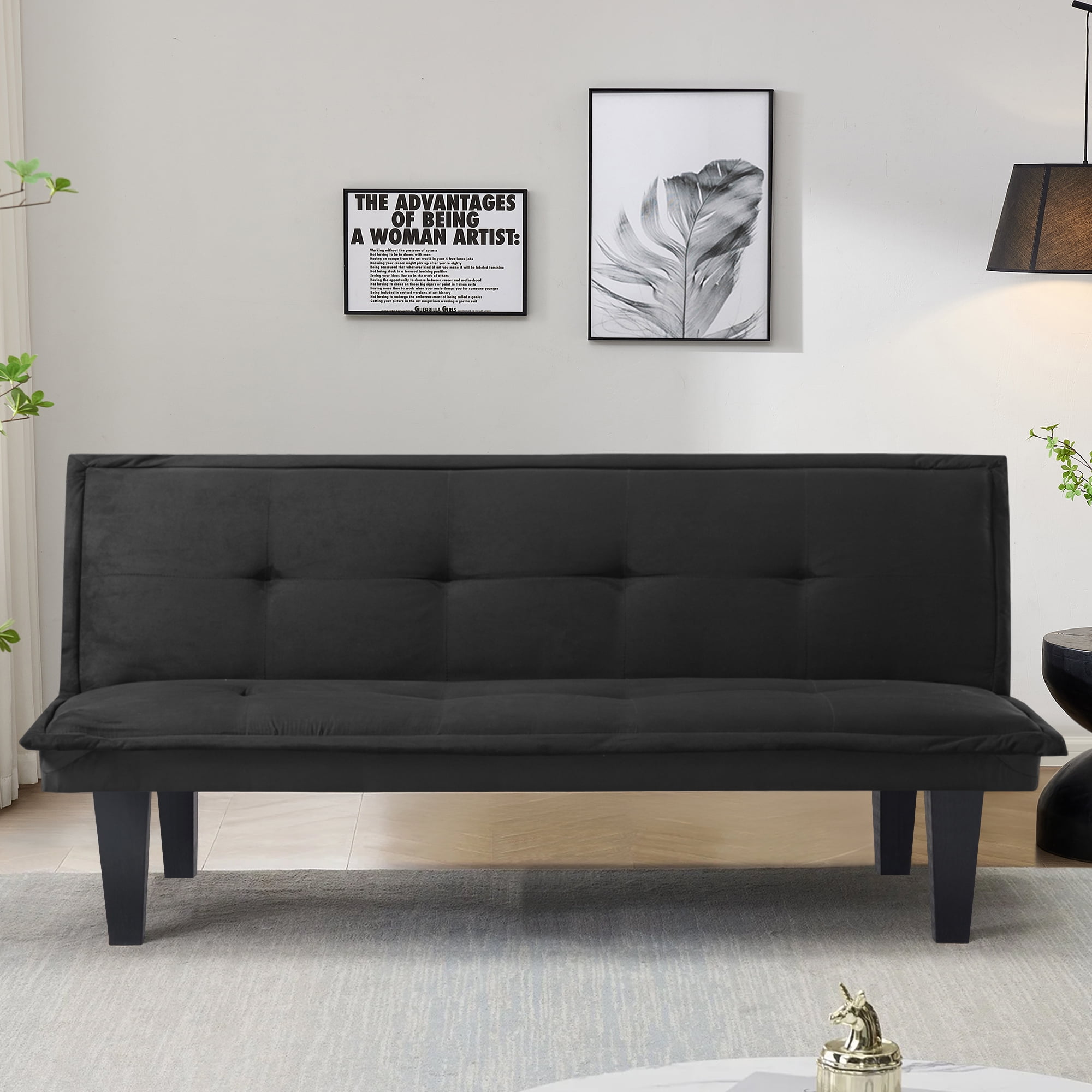 64" Futon Sofa Bed,Upholstered Folding Futon Fabric Couch,Modern ...