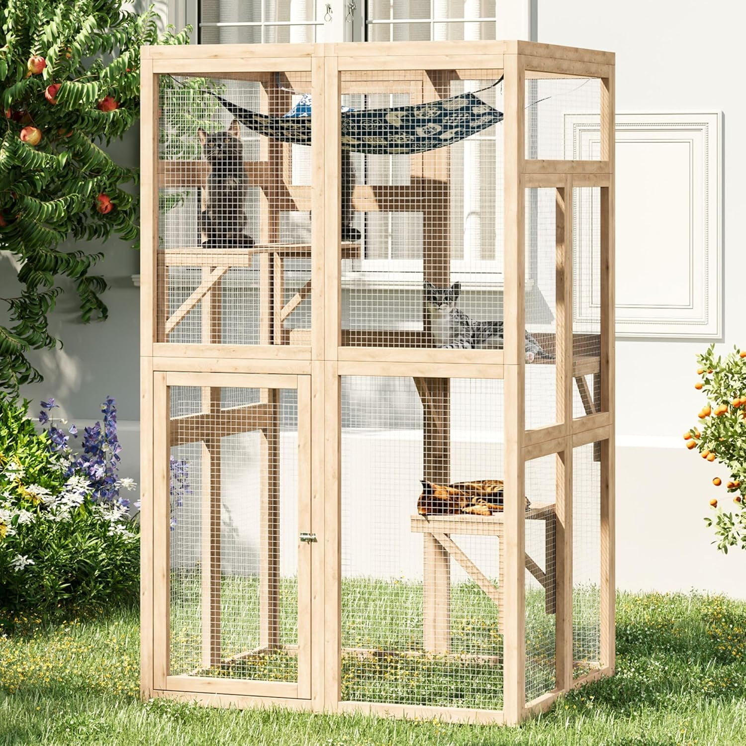 64 Inch Catio Outdoor Cat Enclosure, Large Cat House for Outdoor Cats ...