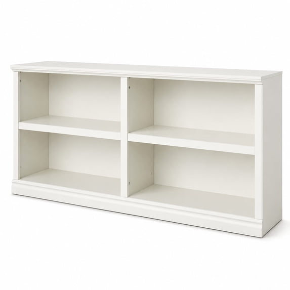 64 Inch Extra Wide Horizontal Bookcase, 2 Tier 4 Cube Storage Shelf ...