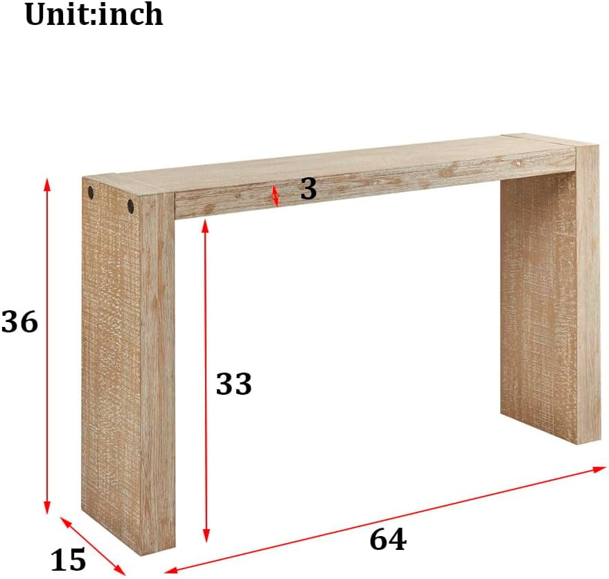 64 Inch Long Sofa Console Table, Rustic Hardwood Entryway Table, No ...