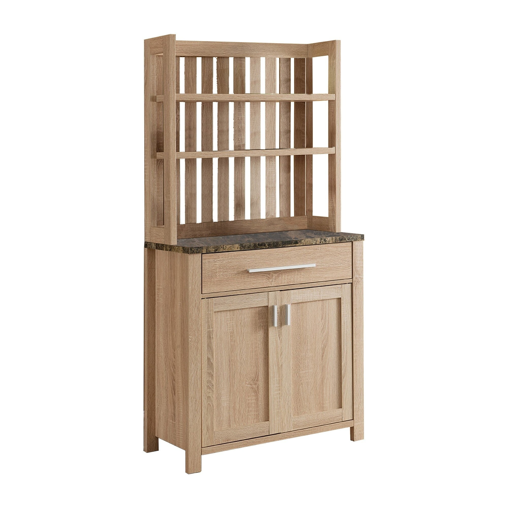 64 Inch Modern Classic Bakers Cabinet, 2 Shelves, Drawer, Weathered ...