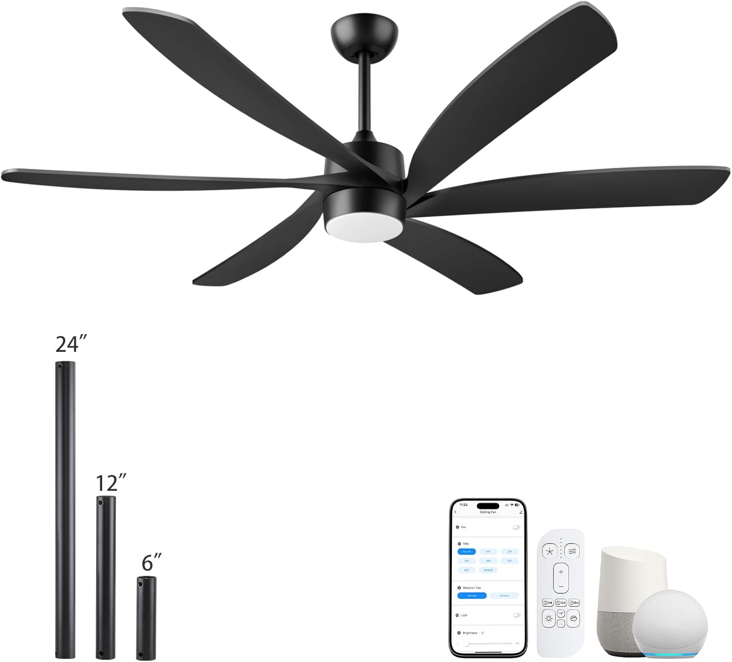 64 Inch Smart Ceiling Fan with Light, High CFM Modern Black Outdoor ...