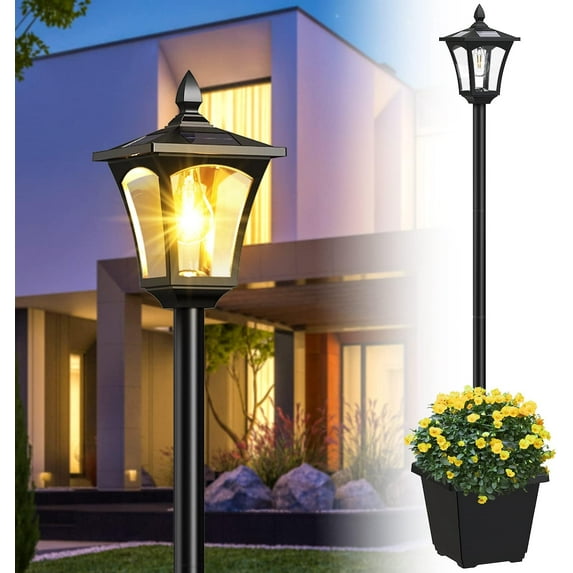 64 Inch Solar Lamp Light with Planter, 60 High Lumens Street Light ...