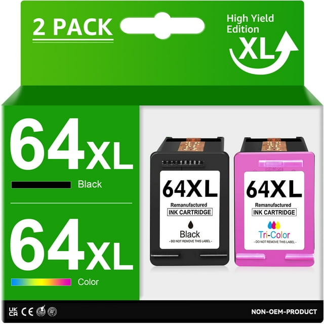 64 Ink Cartridges compatible for HP 64 Tri-Color & Black XL Ink ...