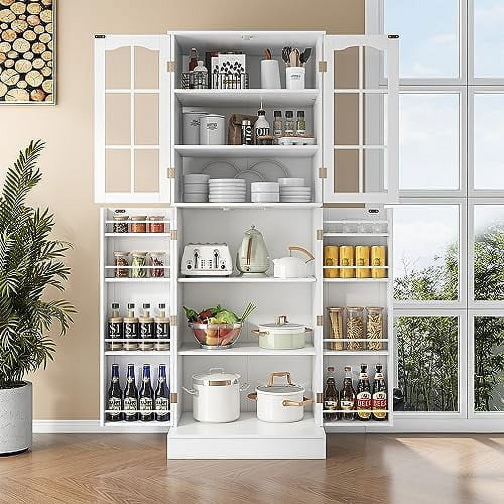 64” Kitchen Pantry Cabinets, White Freestanding Kitchen Pantry Storage ...