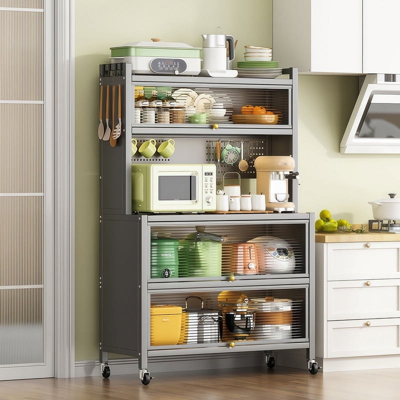 64" Kitchen Pantry Storage Cabinet, 5 Tier Metal Display Storage ...